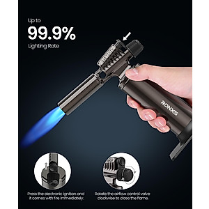 RONXS Butane Torch, Torch Lighter with 25g Large Gas Capacity, Refillable Blow Torch with Max 6'' Big Continuous Adjustable Flame, Industrial Soldering Torch for Cooking DIY Crafts (Gas Not Included)
