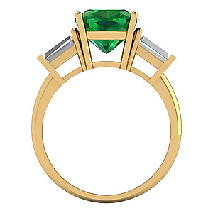 Clara Pucci 3.50ct Cushion cut 3 stone Solitaire VVS1 Green Emerald Designer Anniversary Bridal Engagement Ring 14k Yellow Gold 5.75