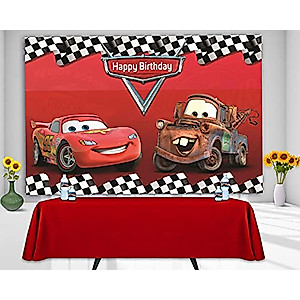 Botong 5x3ft Cars Backdrop Movie Birthday Party Supplies Backdrops Car Racing Story Black White Grid Red Photo Backgrounds for Photography Birthday Party Banner