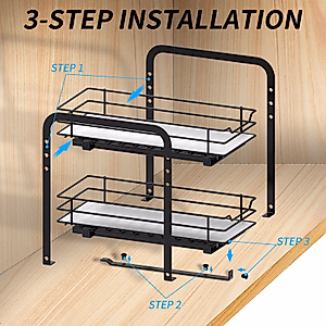 BOIVSHI 2-Tier Spice Rack, Pull Out Cabinet Organizer Spice Racks Height Adjustable Heavy Duty Metal Basket for Inside Cabinets & Pantry Closet