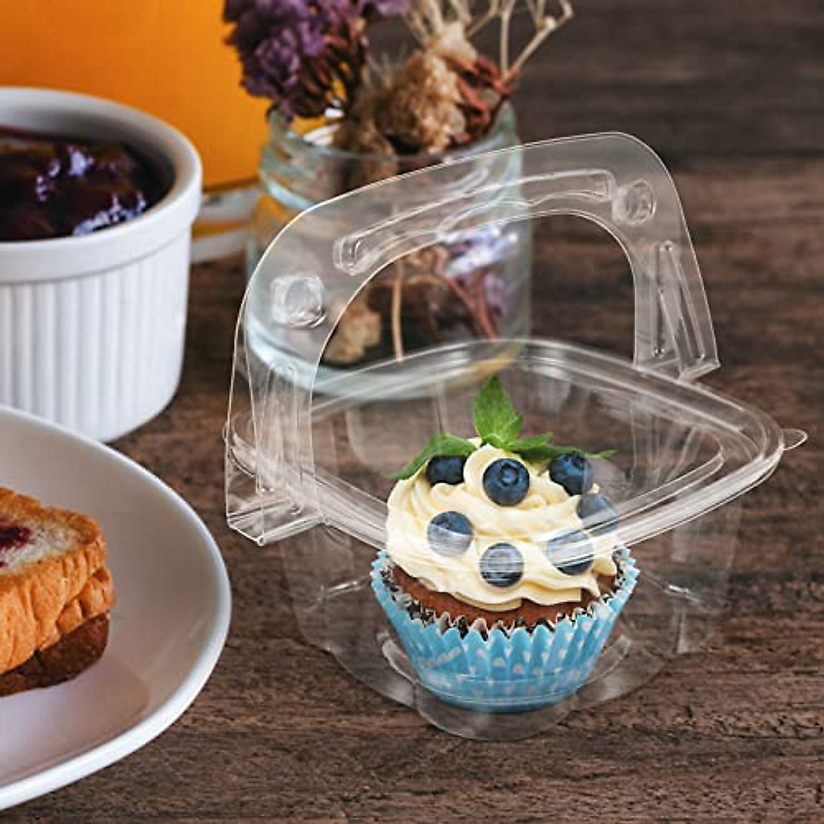 SOLUSTRE 10pcs Mini Cake Box Plastic Fruit Bowls Disposable Dessert Holder Reusable Salad Sushi Container Cupcake Packaging Treat Boxes Vegetable Saving Bowls Transparent
