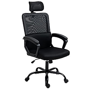Office Chair, Ergonomic Mesh Desk Chair, High Back Computer Chair with Adjustable Headrest,Lumbar Support, Tilt Function,Swivel Rolling, Soft PU Armrest Task Chair Home Office Desk Chairs, Black