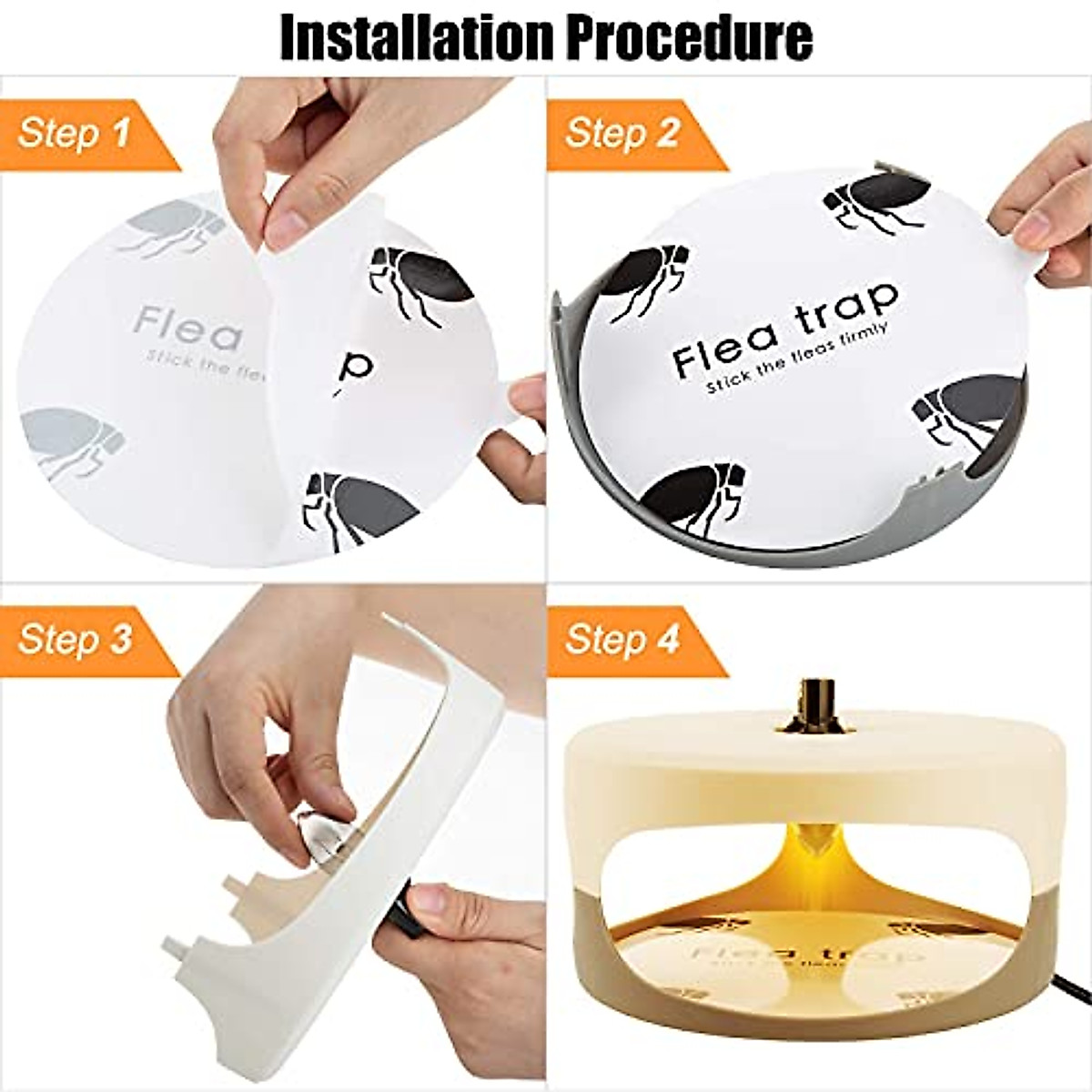Flea Trap Indoor, Sticky Bed Bug Trap Indoor Pest Control Trapper Insect Killer 2 Glue Discs Light Bulbs