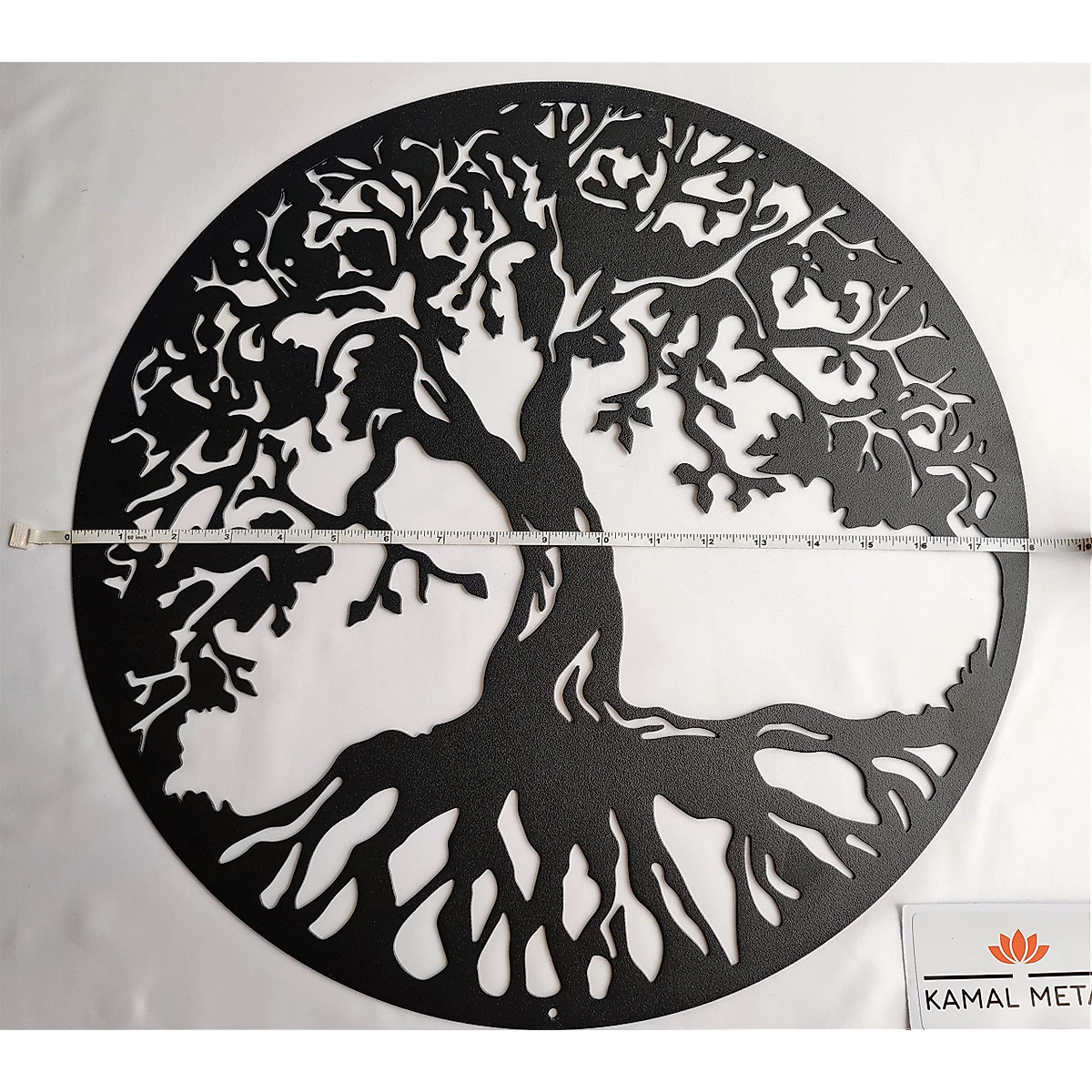Steel Roots Decor Metal Black Tree of Life Wall Art - Powder Coated Laser Cut Holes - Indoor and Outdoor Home Bedroom or Kitchen Decorations, Modern Wall Sculpture Art Round for Living Room – 18”