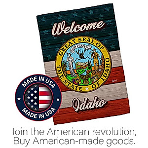 Welcome Idaho Garden Flag - Set Wood Dowel Americana States USA American Territories Republic Country Particular Area - House Decoration Banner Small Yard Gift Double-Sided Made in 13 X 18.5