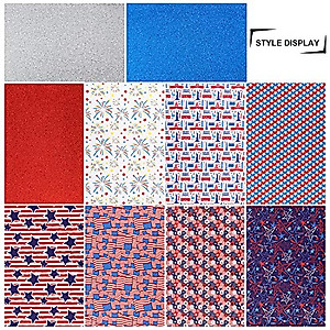 10 Pieces Fourth of July Independence Day Faux Leather Sheets, American Flags Printed PU Synthetic Leather Fabric for DIY Earrings Hair Bows and Craft Making, 7.9 x 11.8 Inch