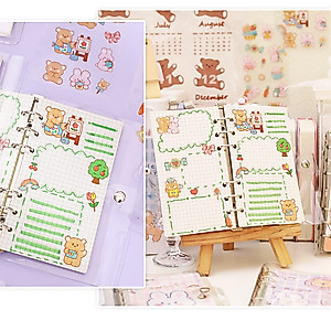 2 Pcs Binder Notebook,Rabbit Bear 6 Round Ring Loose Leaf Binder Small Diary Journal Planning Pocket Notebook with Transparent PVC Cover Pendant Sticker Gift for Kid Office Christmas Easter Birthday