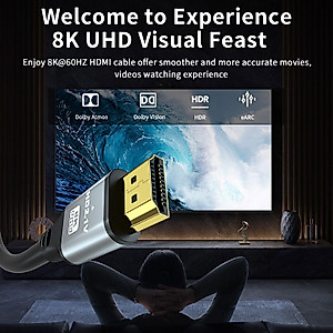 jojobnj 8K HDMI Cable 15 FT, 48Gbps 8K@60Hz 4K@120Hz, HDCP 2.2 & 2.3, DTS:X, HDR 10 Compatible with Roku TV/eARC/3D/PS5/HDTV/Laptop/Blu-ray High Speed HDMI Cable(Silver)