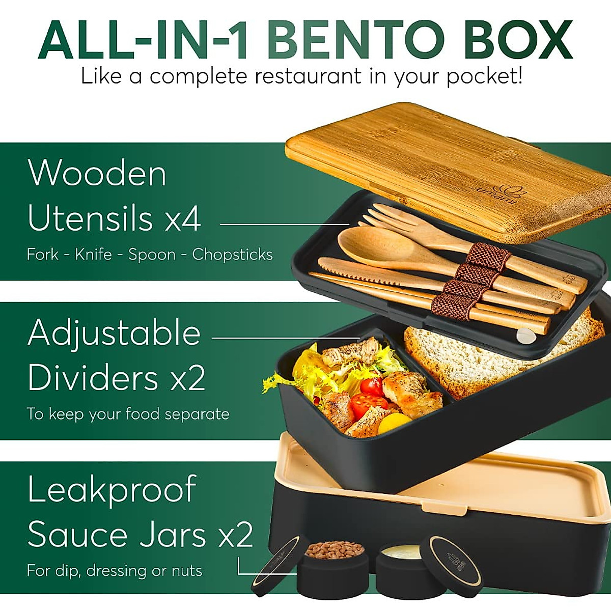 Umami Bento Lunch box Bundle, Bento Box for Adults w/Utensils, 40 oz & 32 oz, Cute Stainless Steel Lunch Container that is Microwave-Safe Great for Meal Prep