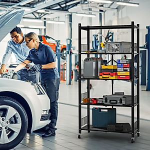 GUUVOR Shelf Collapsible/Foldable Heavy Duty Shelving Unit, Steel Organizer Wire Rack with Wheels, Rolling Cart, Home Kitchen Laundry Closet Storage (5-Tier)