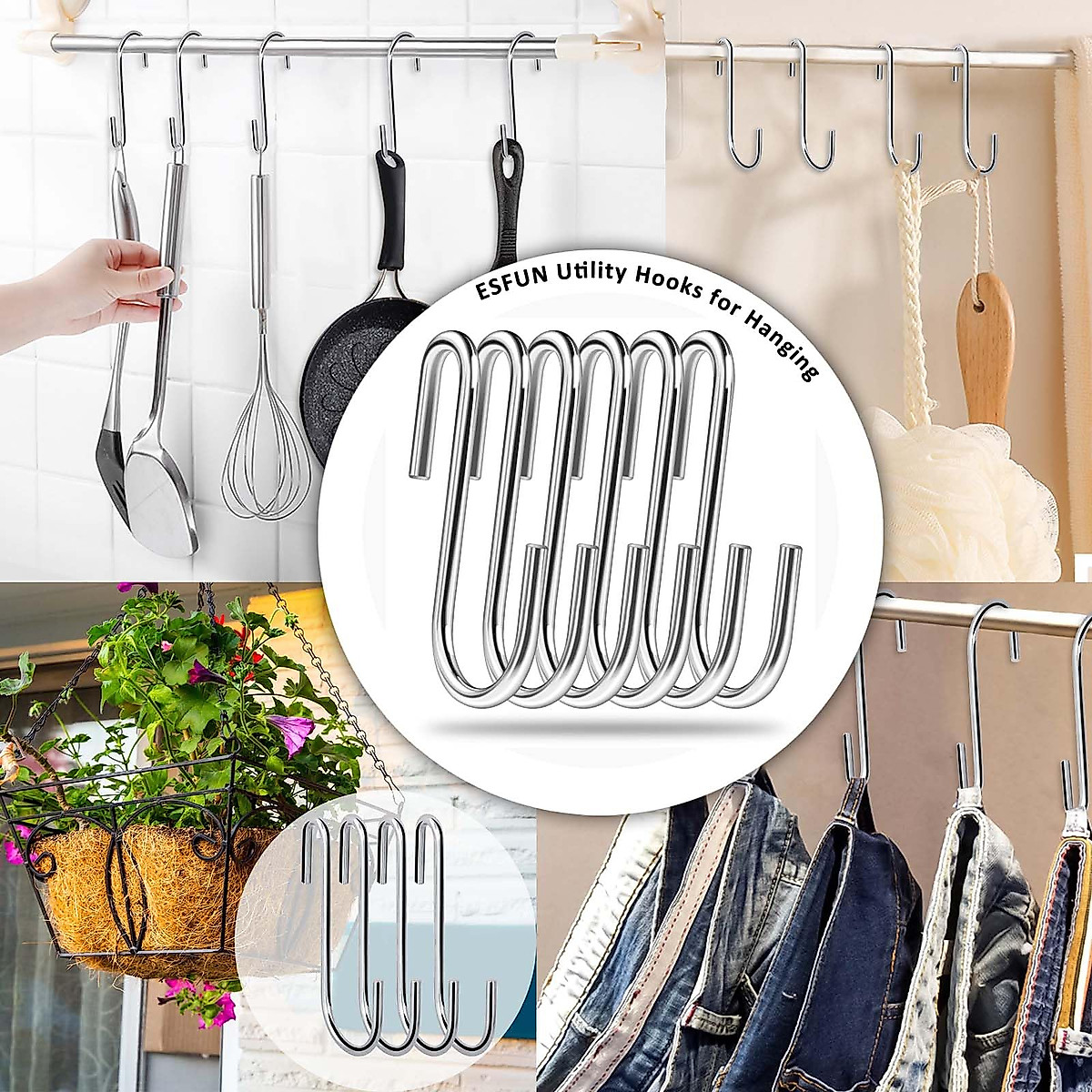30 Pack ESFUN Heavy Duty S Hooks Pan Pot Holder Rack Hooks Hanging Hangers S Shaped Hooks for Kitchenware Pots Utensils Clothes Bags Towels Plants