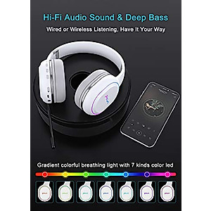 Bluetooth Headphones with Microphone Deep Bass Wireless Headphones Over Ear, Noise Cancelling Headphones, Foldable Headset with Comfortable Protein Earpads, 60 Hours Playtime, for Travel/Work, White