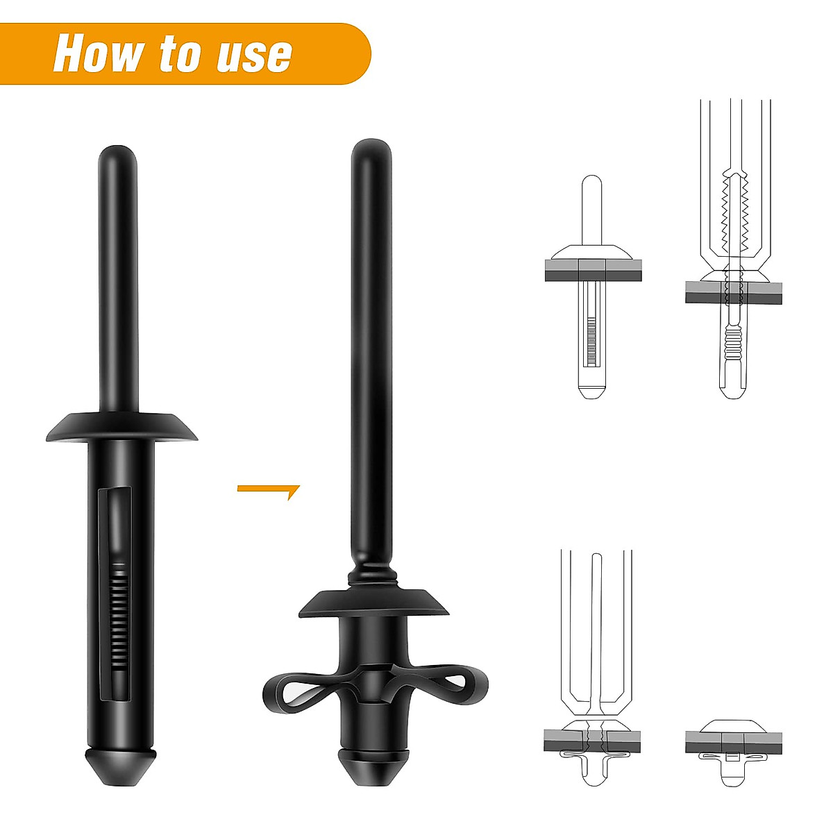 GOOACC 50Pcs 1/4" Hole Nylon Blind Rivets Fender Flare Bumper Door Trim Plastic Rivet Retainer Compatible with Chrysler 6501559, 6506007AA GM 10184895 Ford N803862-S