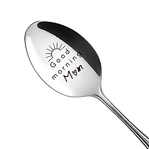 Best Mom Gifts - Good Morning Mom Spoon - Funny Mom Spoon Engraved Stainless Steel - Tea Coffee Spoon - Mom Gift from Daughter Son Husband - Perfect Mother's Day/Birthday/Christmas Gifts