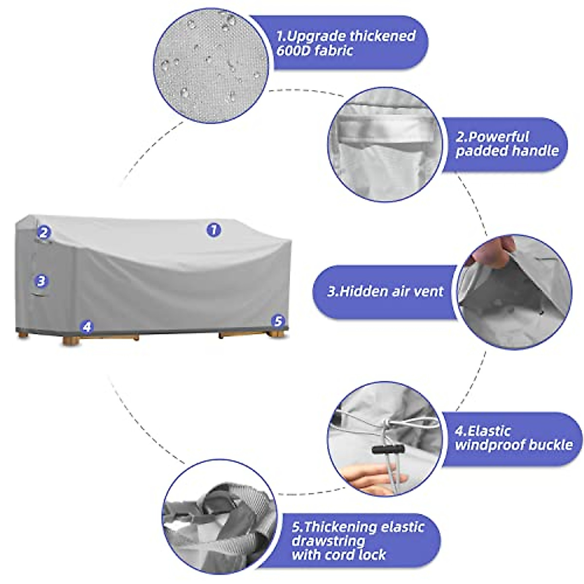 Umbrauto Outdoor Patio Sofa Cover Heavy Duty 600D Waterproof Anti-Fading Outdoor Couch Cover Patio Furniture Cover with Upgrade Air Vent, Grey