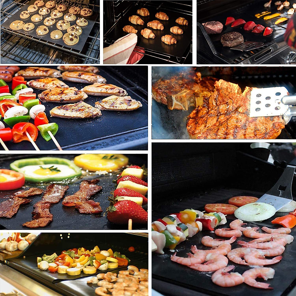 Akblaklsa 4 Pack Non-Stick Oven Liners and Mesh Mats, Reusable Liners for Toaster Oven, 13 × 15.74 inch Grill Mats and Mesh Mats, Oil Brush, Toaster Oven Reusable Mats Set, Heat Resistant Baking Mat