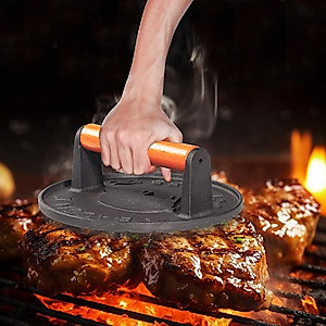 vivicreate 7 inch Burger Smasher,Patty Smasher,Hamburger Smasher Press,Griddle Press, Bacon Press, Grill Press, Burger Press,Meat Press, cast Iron Grill Press, Barbecue Press, with Wooden Handle