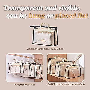 5 PCS Hanging Handbag Storage Organizer Non-Woven Transparent Dust-proof Homewares Purse Wallet Closet Storage Bag with Zipper and Handle (M)