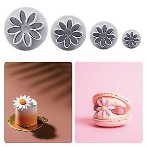 Sunflower Fondant Cutter Flower Molds for Fondant 4PC Chrysanthemum 8Petals Daisy Plunger Cutter Gerbera Cutting Set Cookie Cutter Decorating Mold Tools Decoration Embossing Tool