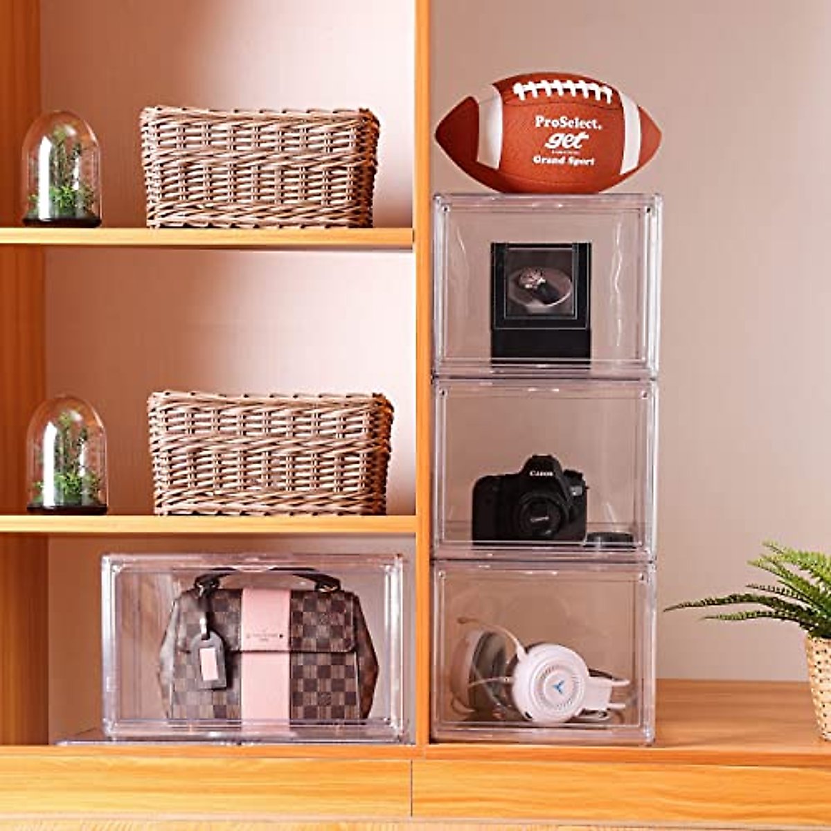 Attelite 3 Pack X-Large Drop Front +6 Pack Large Side Open Clear Plastic Shoe Organizer Box, Stackable Shoe Containers for Display Sneakers