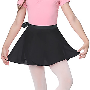 Zando Chiffon Ballet Wrap Skirt for Girls Training Dance Outfit Toddler Ballerina Clothes Dance Skirt for Kids Flowy Short Skirt with Adjustable Band Dance Wear Skirts Z Black & White 7-9 Years