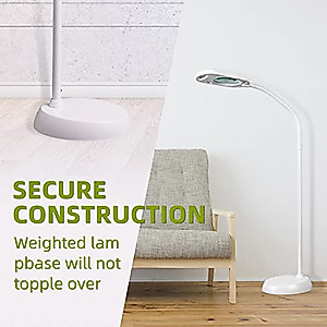 UMPOOL 2 in 1 Magnifying Floor Lamp 5X & Bright LED Floor Lamp Hand Free with Adjustable Gooseneck - Magnifier Daylight Work Light for Reading, Repair, Crafts, Sewing etc.(White)