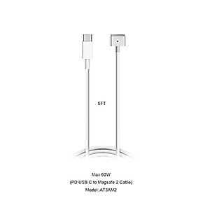 Atcuji PD USB-C to Magnetic Charge Cable, USB C Type C to MagsafeT2 Charging Cable, Input PD 15-20V 3-4.5A Output 60W for MacBook Pro/Air and Smartphone.
