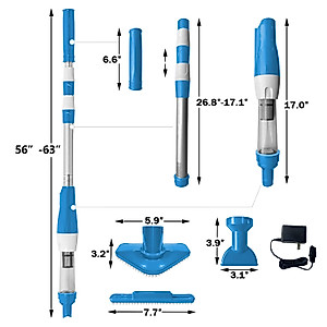 3 in 1 Cordless Rechargeable Pool Vacuum, Over 100 Mins Running Time, Handheld Pool Cleaner Ideal for Spas, Hot Tubs and Small Pools for Sand and Debris