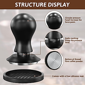 ANSOOK 51mm Espresso Tamper, Stainless Steel Tamper Powder Press with Scale, Espresso Hand Tamper with Tamper Mat, Coffee Tamper & Cleaning Brush