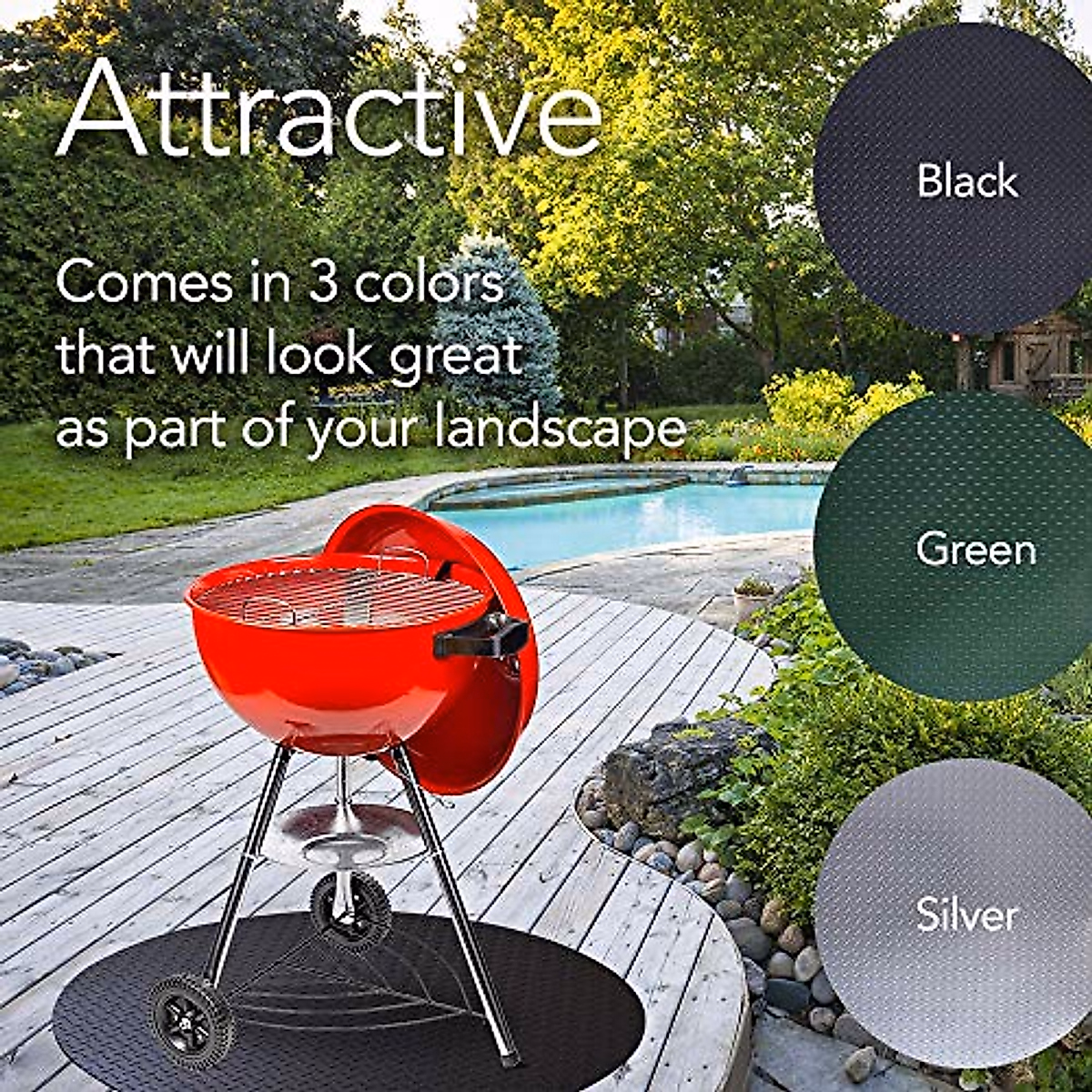 RESILIA - Round Under Grill Mat – Silver, Diamond Plate, Large 27-inch Diameter, for Outdoor Use