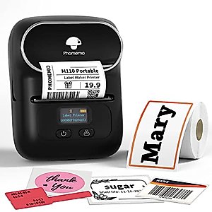 Phomemo M110 Portable Wireless Thermal Label Printer, Bluetooth Label Maker Machine for iOS & Android, Address Label Printer Machine for Barcode, Retail, Home, Office, with 1 Roll 40x30mm Label