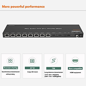 KEQINX 4K 1x8 HDMI Extender Splitter 70m/230ft HDMI Over Ethernet Splitter POC Satellite TV Splitters