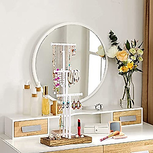 Love-KANKEI Jewelry Tree Stand White Metal and Wood Base Large Storage Jewelry Organizer for Necklaces Bracelets Earrings Holder Jewelry Display White and Carbonized Black