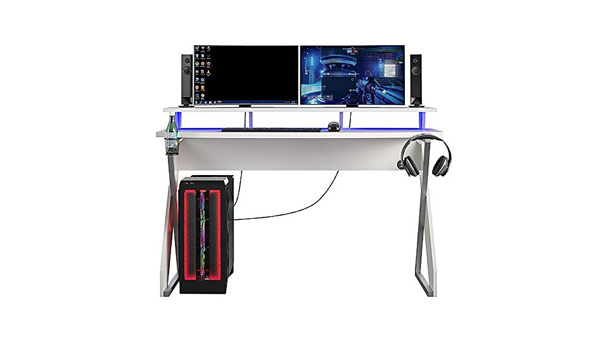 NTENSE Xtreme Gaming Desk with Riser - Ergonomic White Workspace