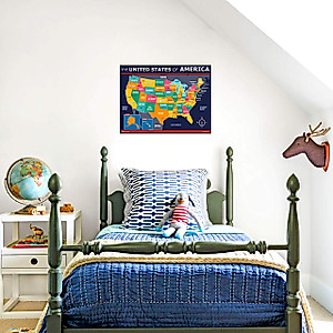 Map of USA for kids (18x24) LAMINATED 50 states and capitals Large Poster Young N Refined