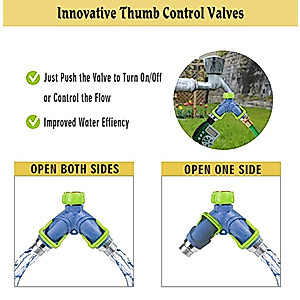 Garden Hose Splitter 2 Way, Heavy Duty Y Hose Splitter with Thumb Control Valves, 3/4" Metal Two Way Faucet Splitter Shut Off Valve Hose Connector Adapter with 2 Rubber Washers