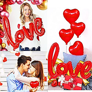 Valentines Day 40inch Shiny Red Letter Sign Love Balloon, "Love" Letter Foil Balloons Party Supplies Ecofriendly Reusable for Valentines Decor Wedding Bridal Shower