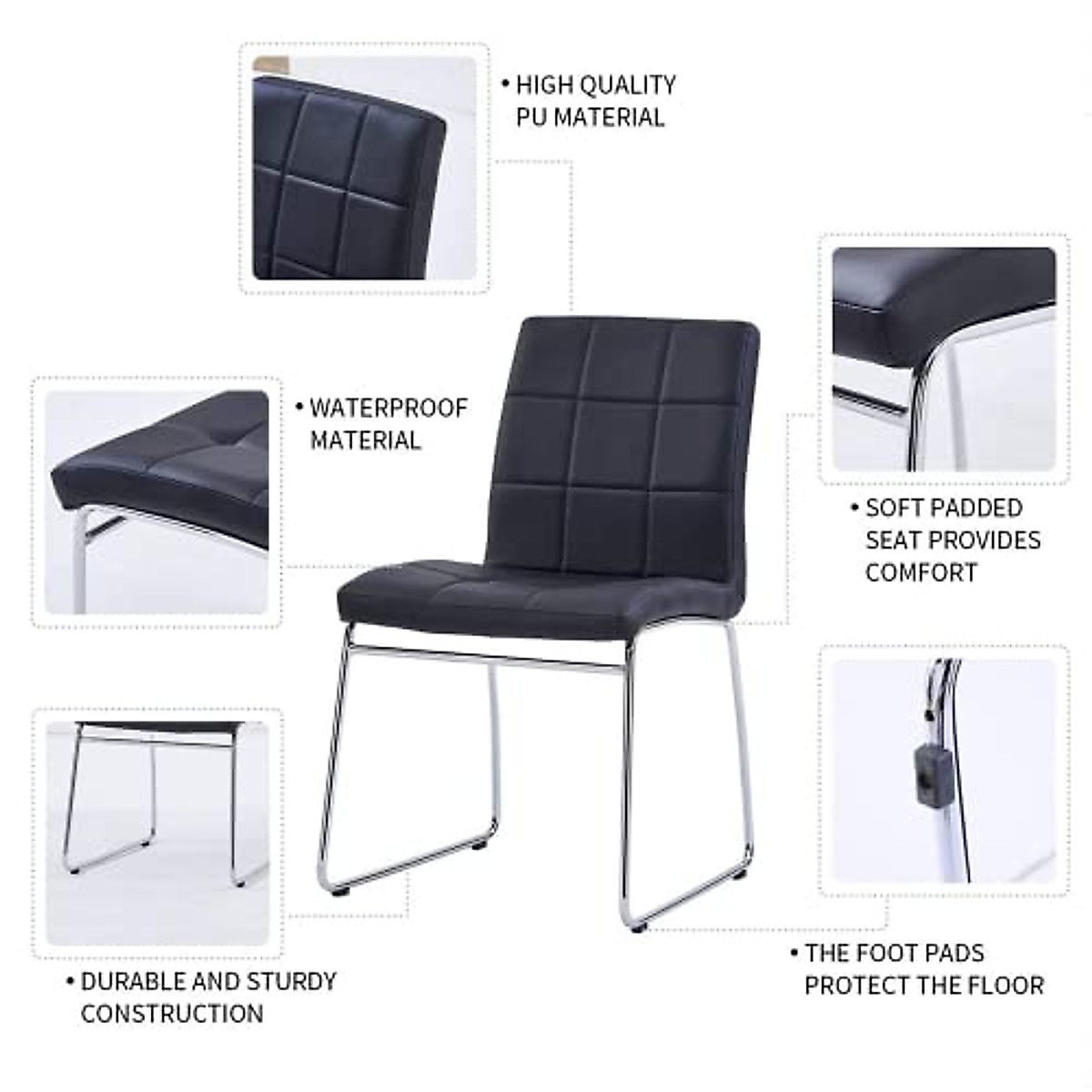 Dining Chairs Set of 2 Modern Kitchen Chair Faux Leather Indoor Chair for Living Room,Restaurant,Meeting Room,Bedroom (Black-C, 2 Chairs)