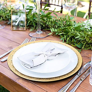 WUWEOT 12 Pack Gold Charger Plates, 13" Plastic Round Dinner Under Plates Bulk, Reusable Charger Service Base Plates with Embossed Pattern for Party, Wedding, Catering Event, Tabletop Decor