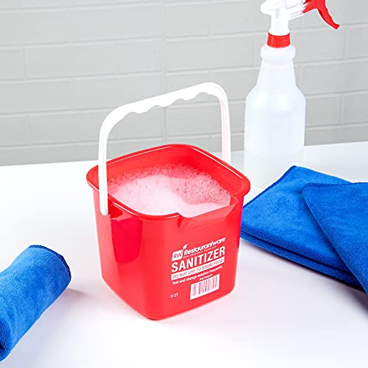 Restaurantware Clean 3 Quart Cleaning Bucket, 1 Detergent Square Bucket - With Measurements, Built-In Spout & Handle, Red Plastic Utility Bucket, For Home Or Commercial Use