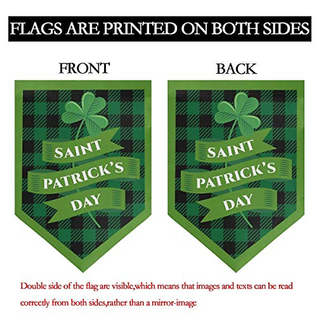 Oarencol St Patrick's Day Shamrock Garden Flag Clover Green Buffalo Check Plaid Double Sided Home Yard Decor Banner Outdoor 12.5 x 18 Inch