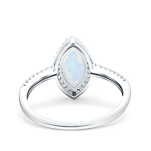 Blue Apple Co. Lab Created White Opal Size-8 Fashion Halo Engagement Ring Marquise Round CZ 925 Sterling Silver