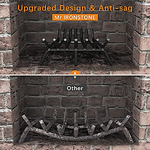 Mr IRONSTONE Fireplace Grate 21 inch Solid Steel Heavy Duty Fireplace Log Grates 3/4" Bar Grates Outdoor/Indoor Wrought Iron Burning Rack Holder