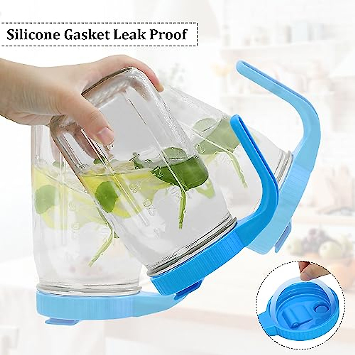 Dexspoeny Wide Mouth Mason Jar Lids - Pour Spout Flip Cap Lids for Leak Proof Airtight Seal Airtight for Drinking, Salad Dressing & Food Storage - 5 Pack (Glass Mason Jar Pitcher Not Included)