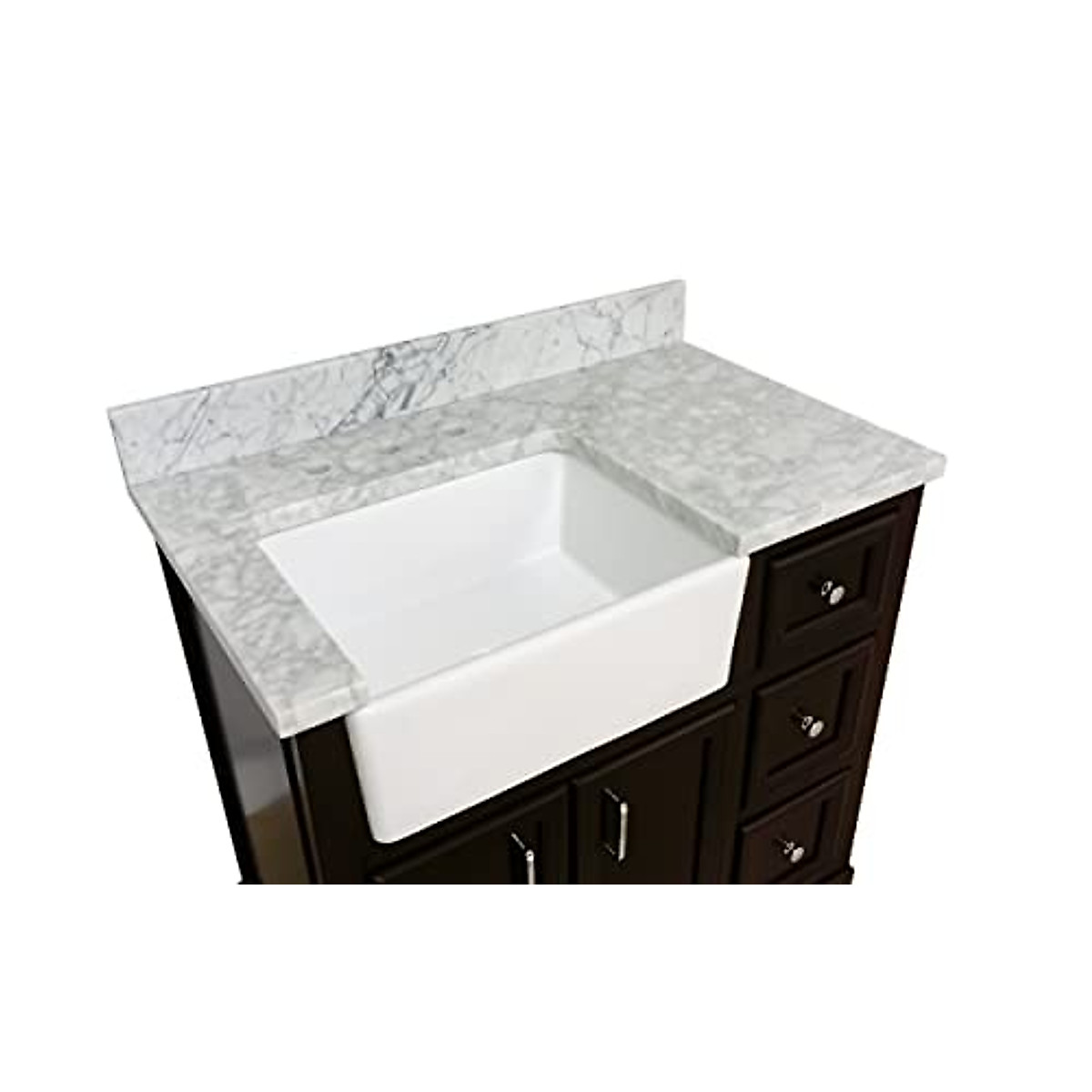 Kitchen Bath Collection Zelda 36-inch Farmhouse Vanity (Carrara/Chocolate): Includes Chocolate Cabinet with Authentic Italian Carrara Marble Countertop and White Ceramic Farmhouse Apron Sink
