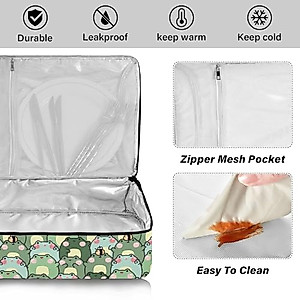 Kcldeci Insulated Thermal Food Carrier Insulated Casserole Carrier for Hot or Cold Food,Cute Chubby Frog Insulated Tote Bag for Potluck Cookouts Parties Picnic,Lasagna Lugger