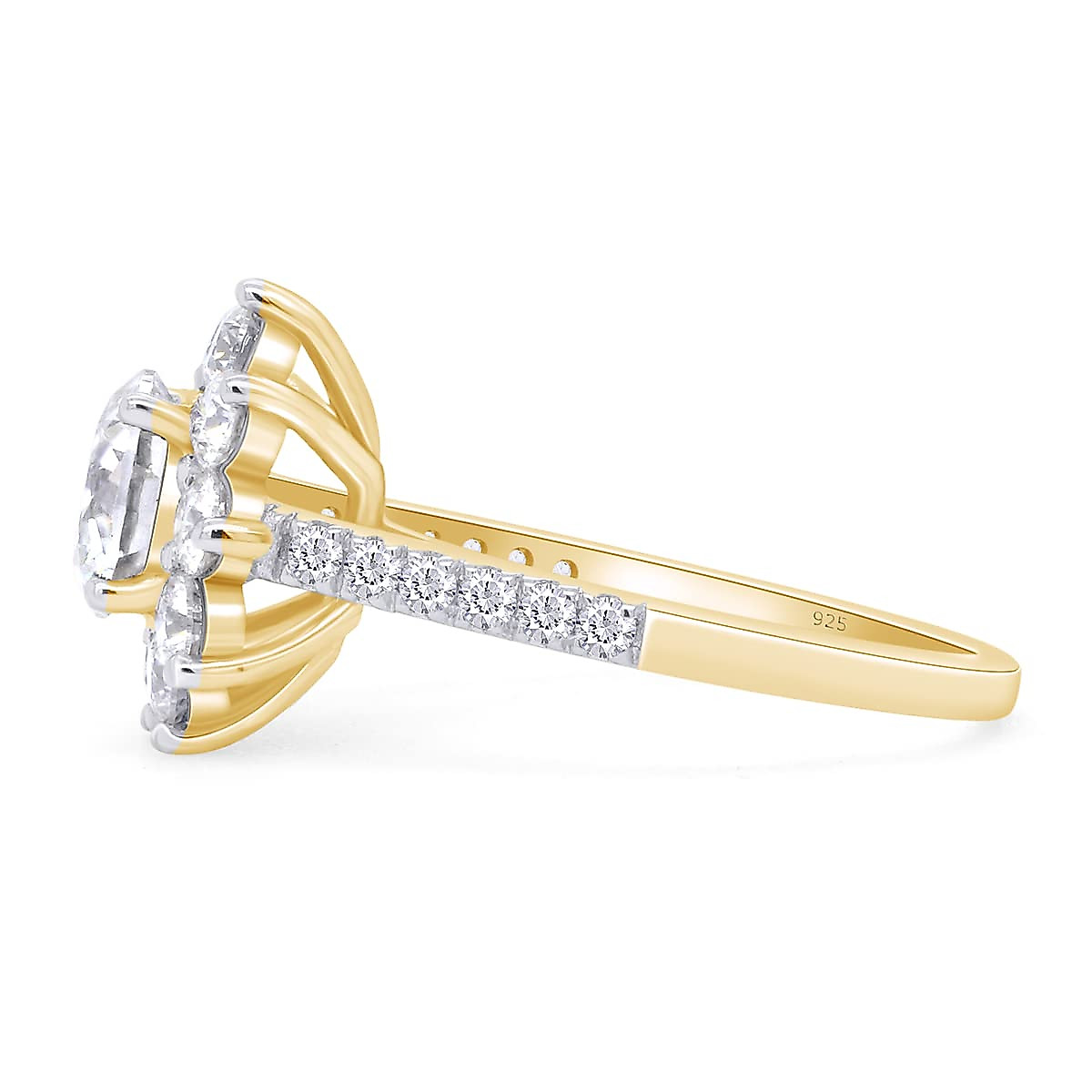 SAVEARTH DIAMONDS 1.70 Carat Round Cut Lab Created Moissanite Diamond Flower Engagement Wedding Ring In 14K Yellow Gold Over Sterling Silver Jewelry For Women (D Color, VVS1 Clarity) Ring Size-8.5