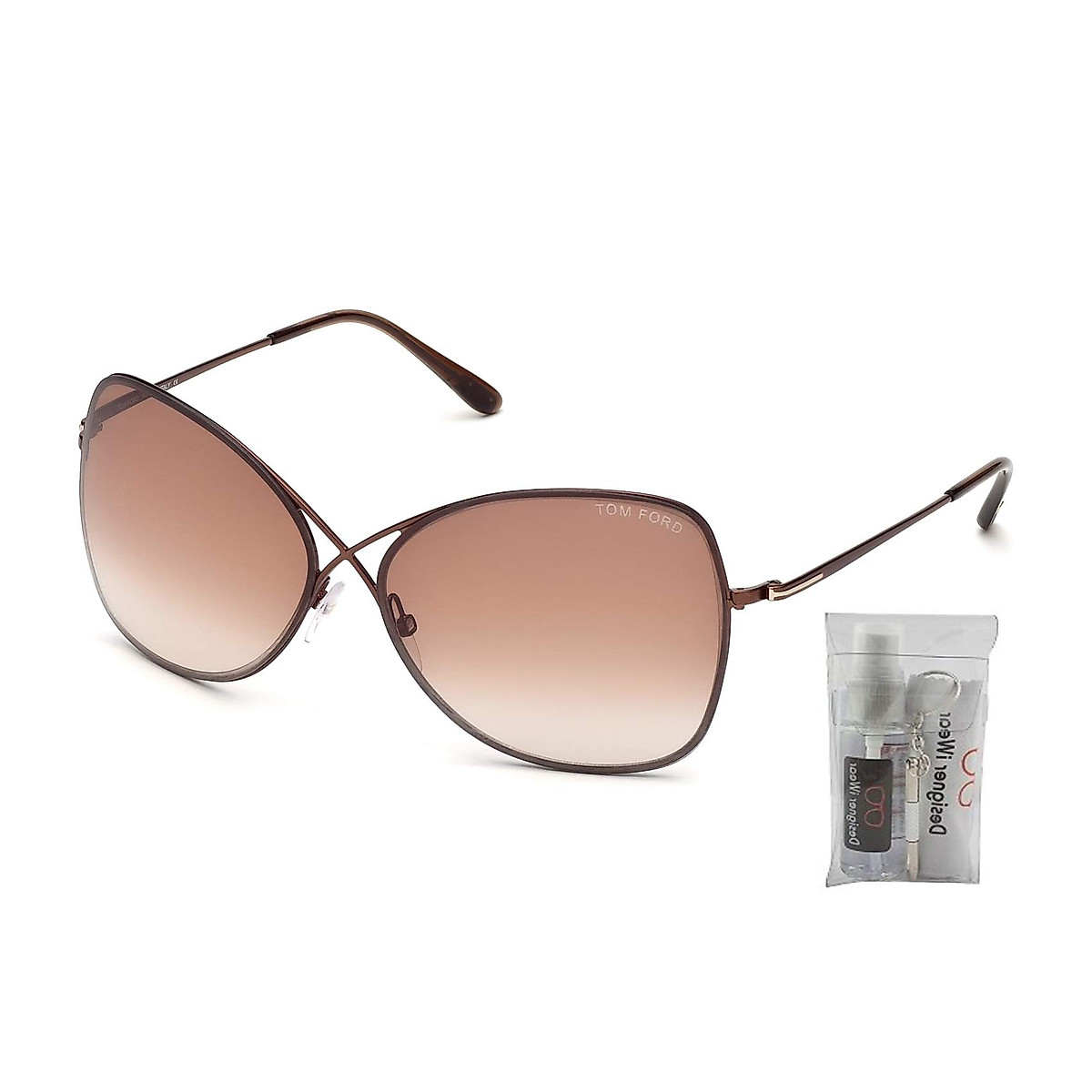 Tom Ford FT0250 Colette 48F 63MM Shiny Brown, Transparent Brown Temple Tips/Gradient Brown Butterfly Sunglasses for Women + BUNDLE with Designer iWear Eyewear Kit
