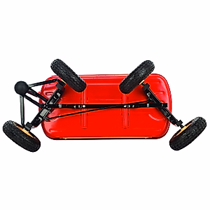 Schwinn Quad Steer 4x4 Wagon for Kids Red, Large Air-Filled Tires, Extra Deep Heavy Gauge Steel, Telescopic Extendable Handle, Real Wood Panels, Easy Assemble