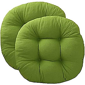 2pack Comfy Solid Color Round Seat Cushion, Thicken Patio Chair Pads with Ties, Cotton and Linen Bistro Chair Cushions, Home Office Garden Furniture Decoration, Grass green-45cm/18in